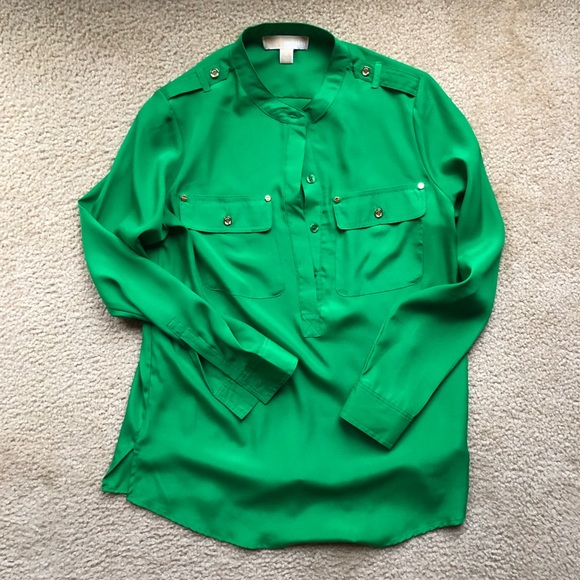 Michael Kors | Tops | Michael Kors Emerald Green Button Up Blouse ...